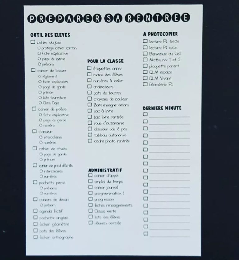 Des listes pour le début et la fin d’année – Ecole des Juliettes