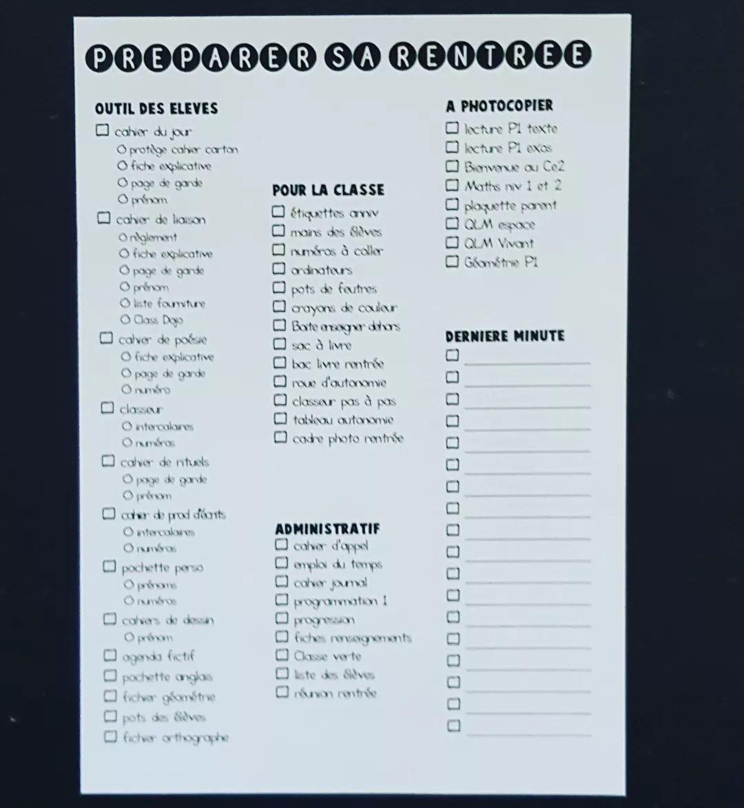 Des listes pour le début et la fin d’année – Ecole des Juliettes